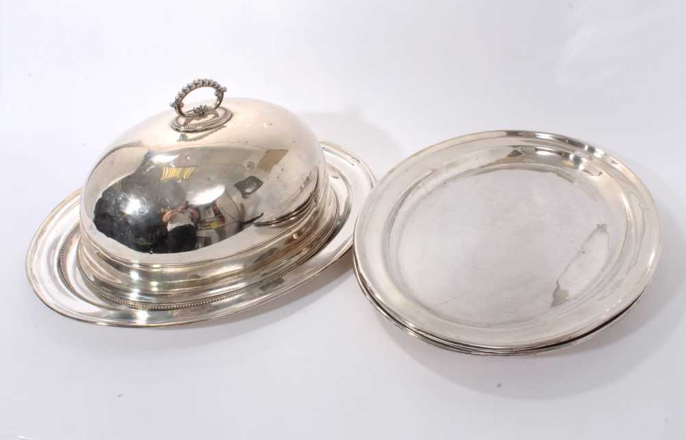 Lot 210 - Large oval silver plated meat cover and four