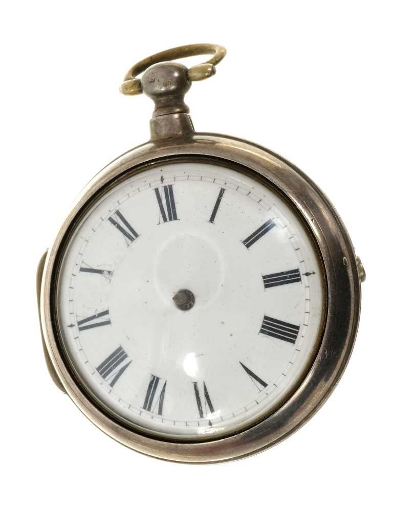Lot 754 - George III silver pair cased pocket watch,