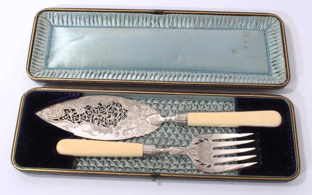 Lot 412 - Pair Victorian silver plated fish servers