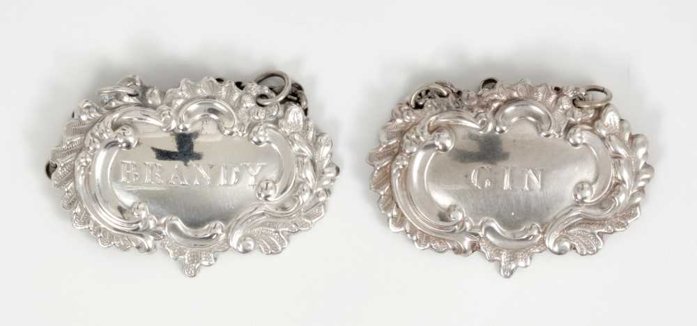 Lot 292 - Pair Victorian silver decanter labels, 'GIN'