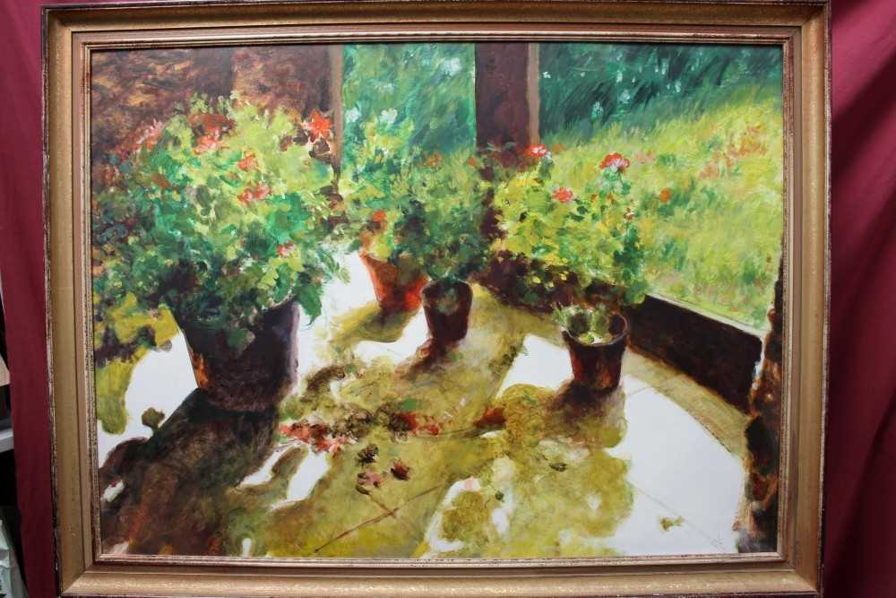 Lot 1018 - Joan Riley, 20th century oil on board