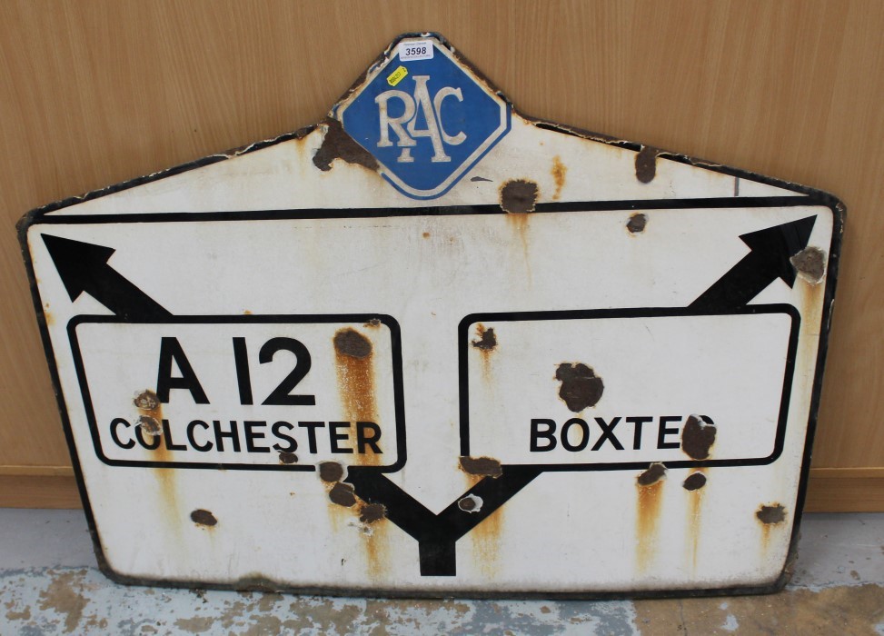 Lot 3598 - Vintage 1950’s Enamel RAC road sign for