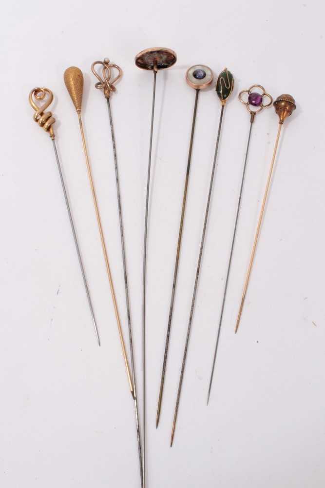 Lot 3369 - Edwardian gold 9ct hatpin and seven other