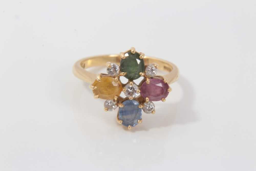 Lot 3356 - 18ct gold diamond and gem-set cluster ring