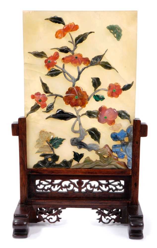 Lot 1233 - Chinese inlaid hardstone table screen on