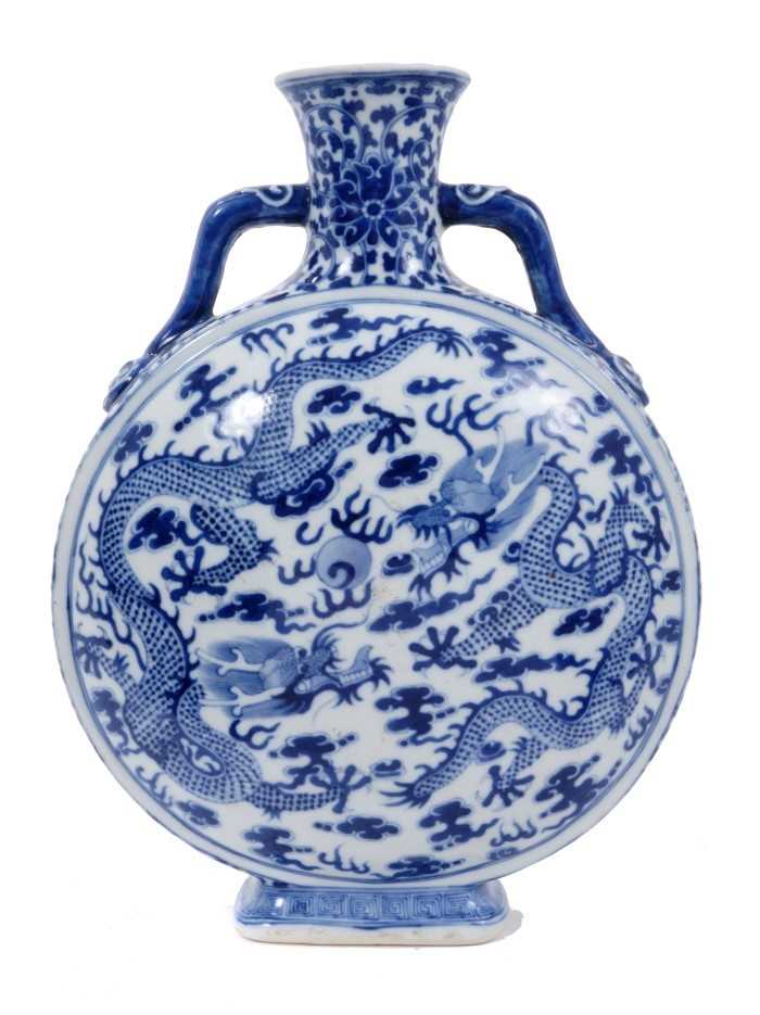 Lot 289 - Chinese blue and white porcelain moon flask,
