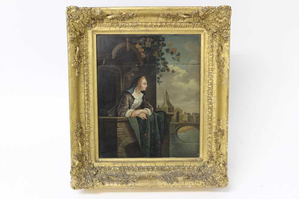 Lot 1441 - European school oil on panel lady on