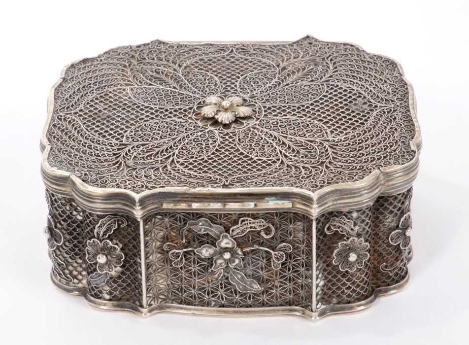 Lot 458 - Antique Chinese silver filigree box with