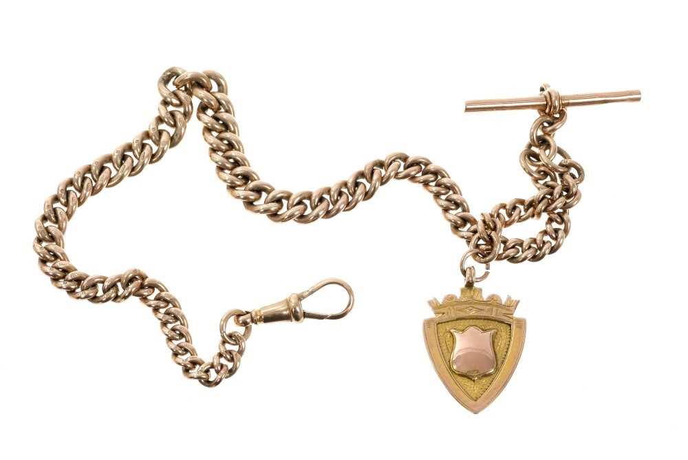 Lot 745 - 9ct gold watch chain with fob