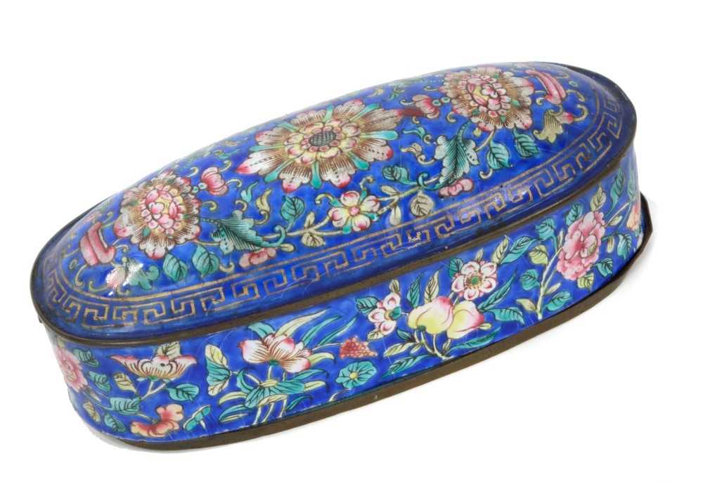 Lot 652 - 19th century Chinese oval Canton enamel box