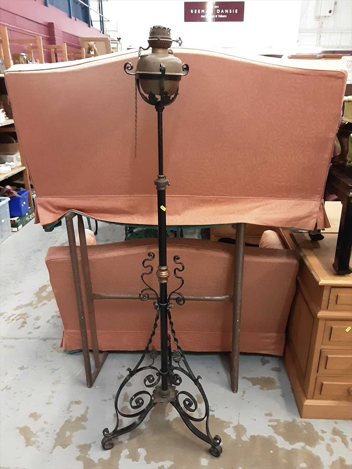 Lot 945 - Victorian brass and iron oil lamp stand