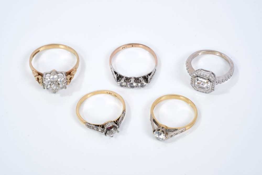 Lot 441 - Five gold rings set with synthetic white
