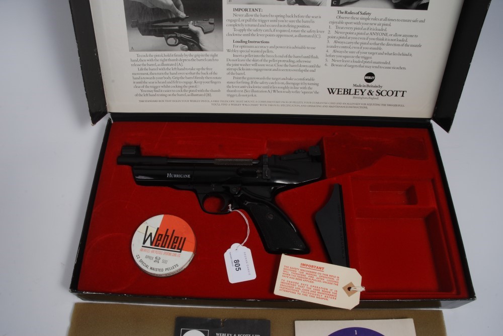 Lot 805 - Webley Hurricane .22 Calibre air pistol in