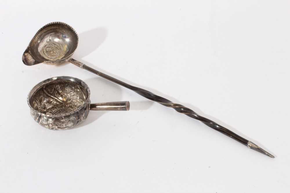 Lot 220 - 18th century silver toddy ladle together