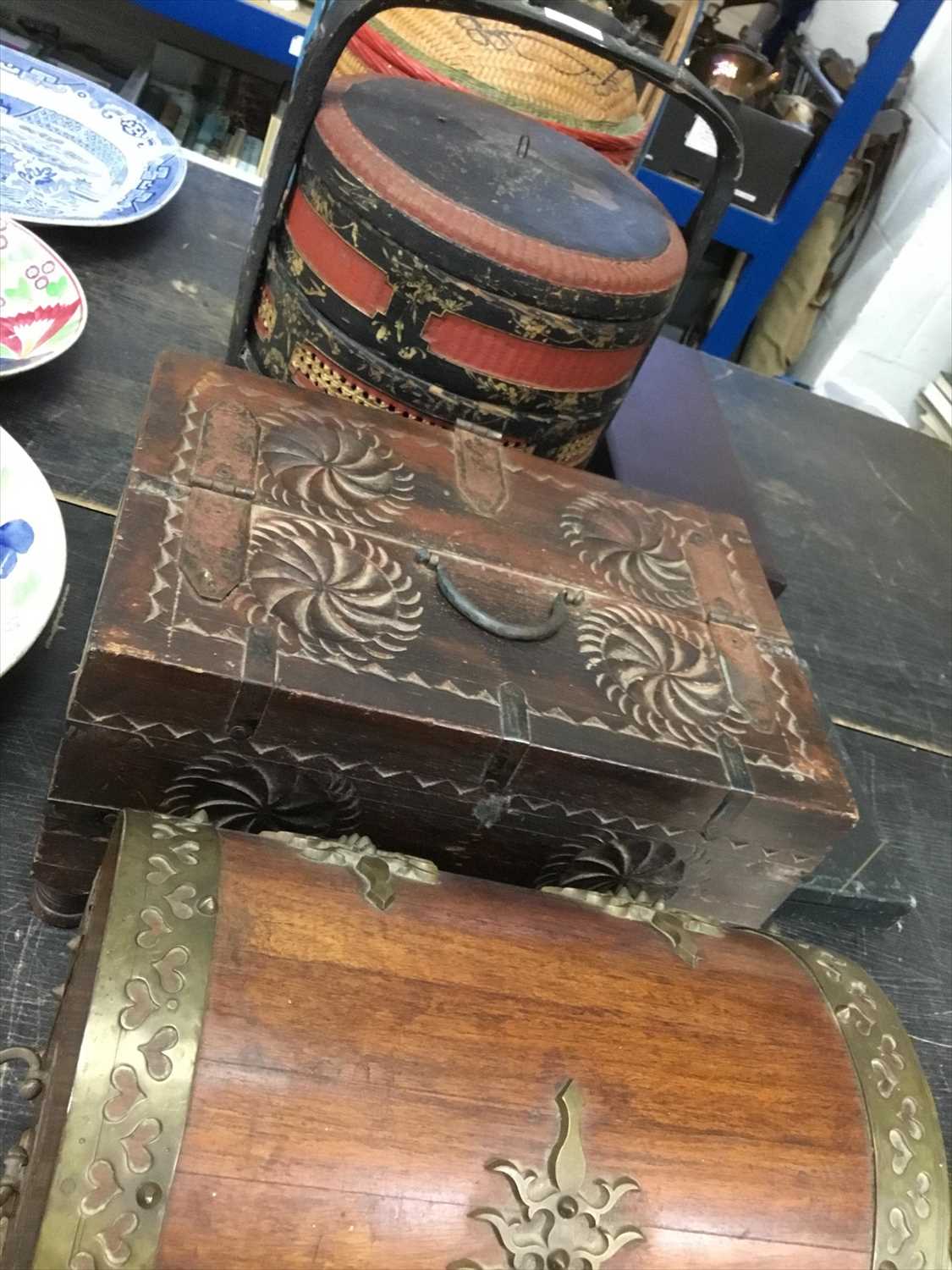 Lot 156 - Chinese papier mâché stacking vessel,