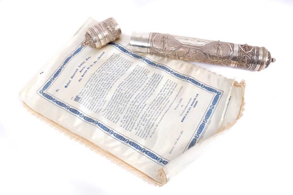 Lot 725 - Burmese silver scroll cylinder,. Engraved