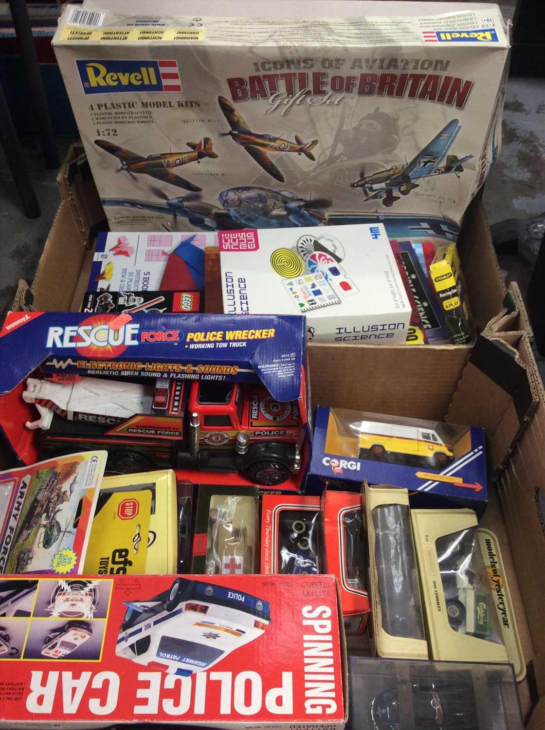 Lot 451 - Two boxes of mixed toys including Battle of
