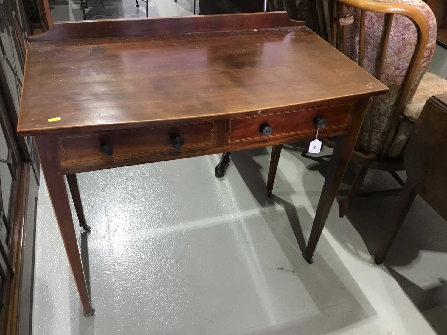 Lot 146 - Mahogany inlaid side table with ledge back