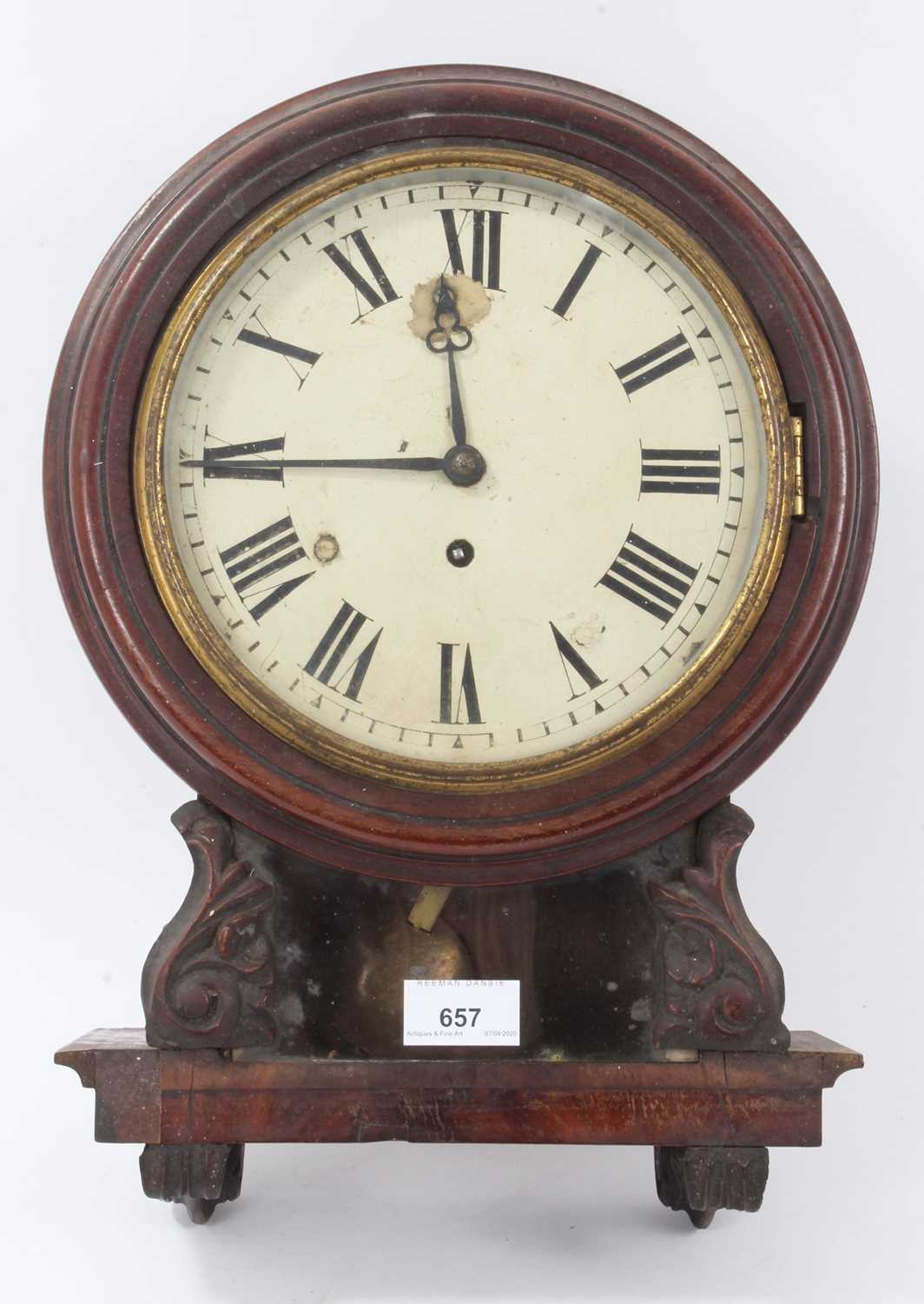 Lot 657 - Victorian 8-inch fusee mahogany wall clock