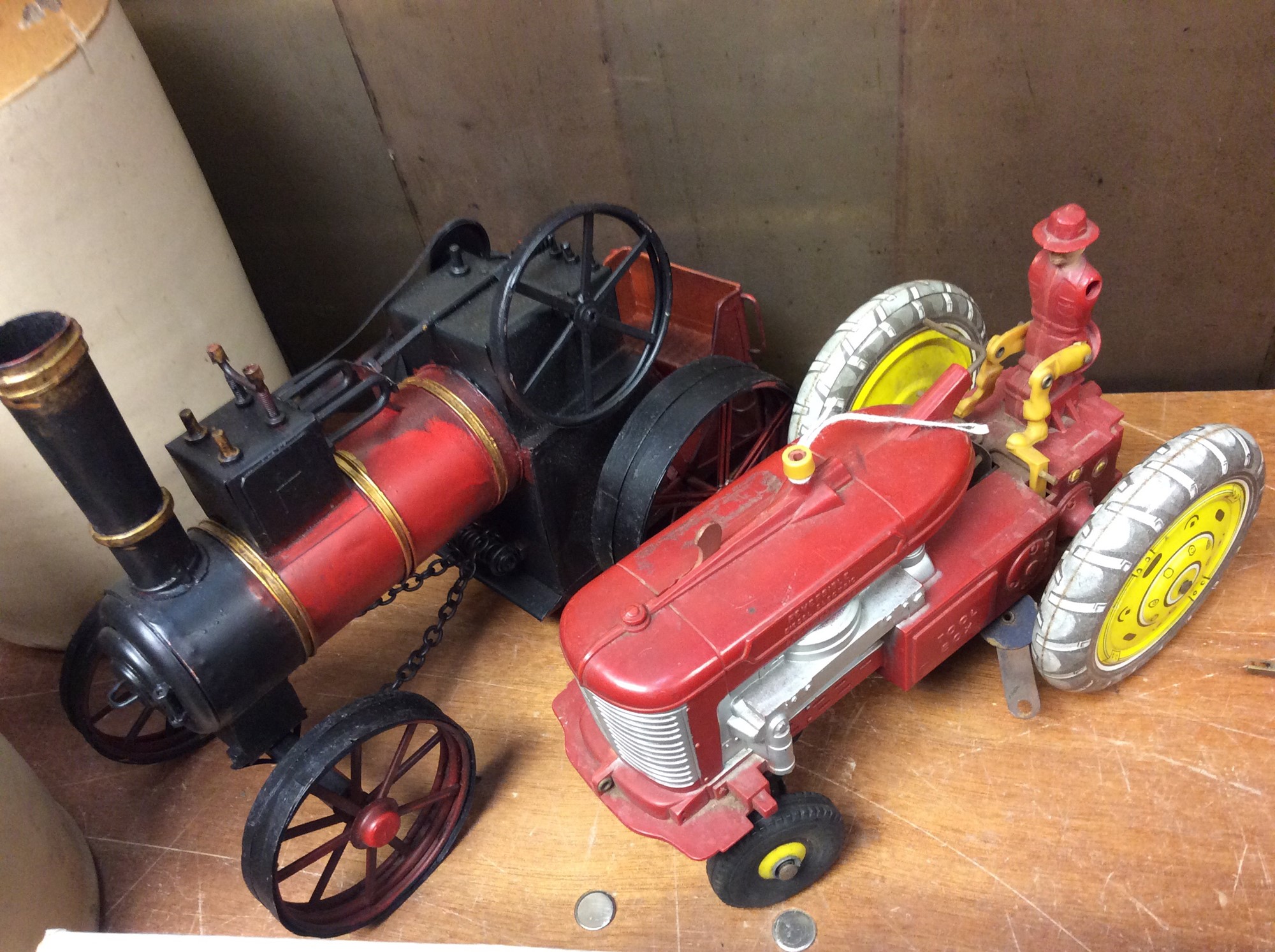 Lot 278 - Vintage tin plate tractor, other toy cars
