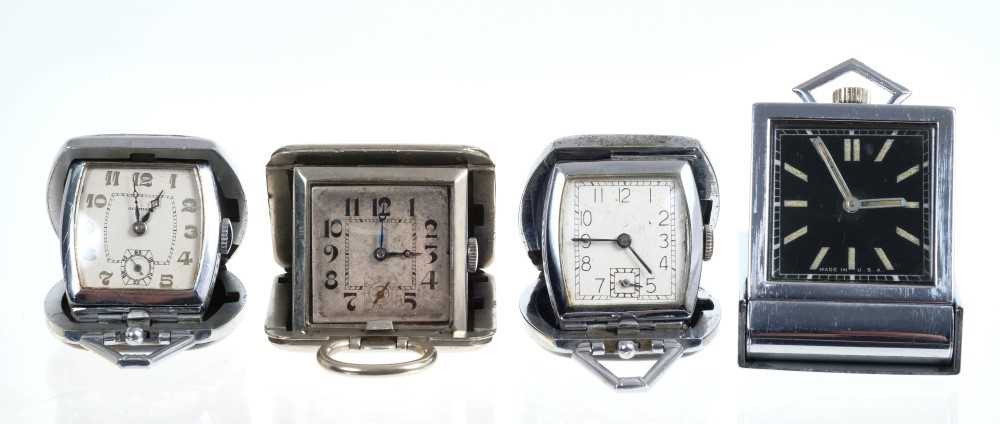 Lot 626 - Four Art Deco travel/purse watches, each