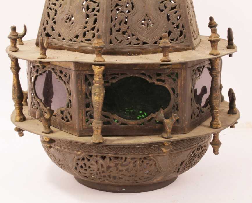 Lot 776 - Antique Persian brass lamp base converted
