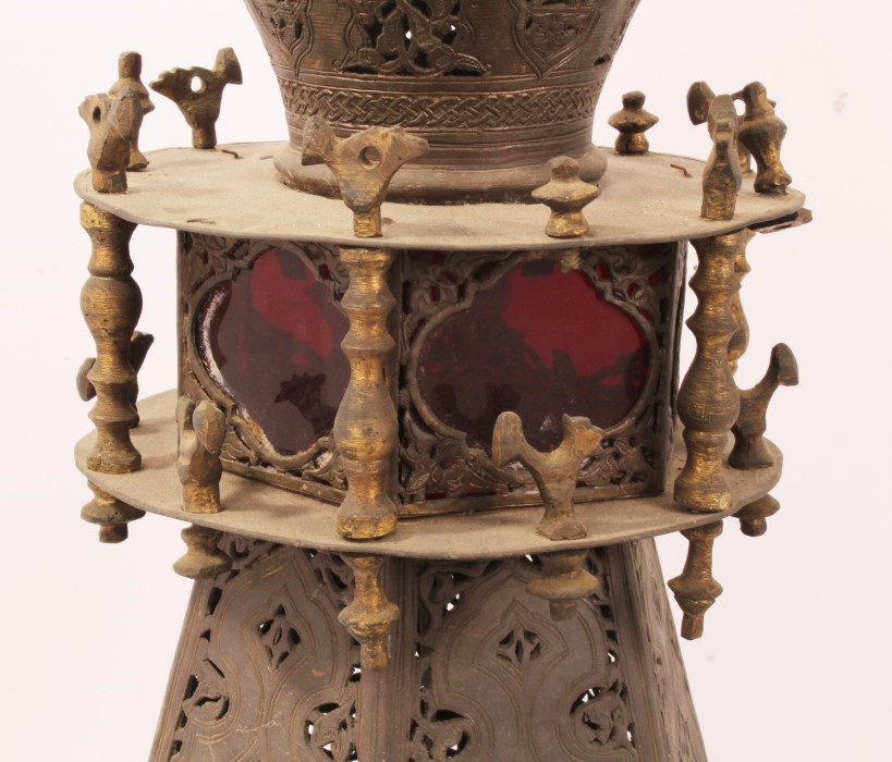 Lot 776 - Antique Persian brass lamp base converted