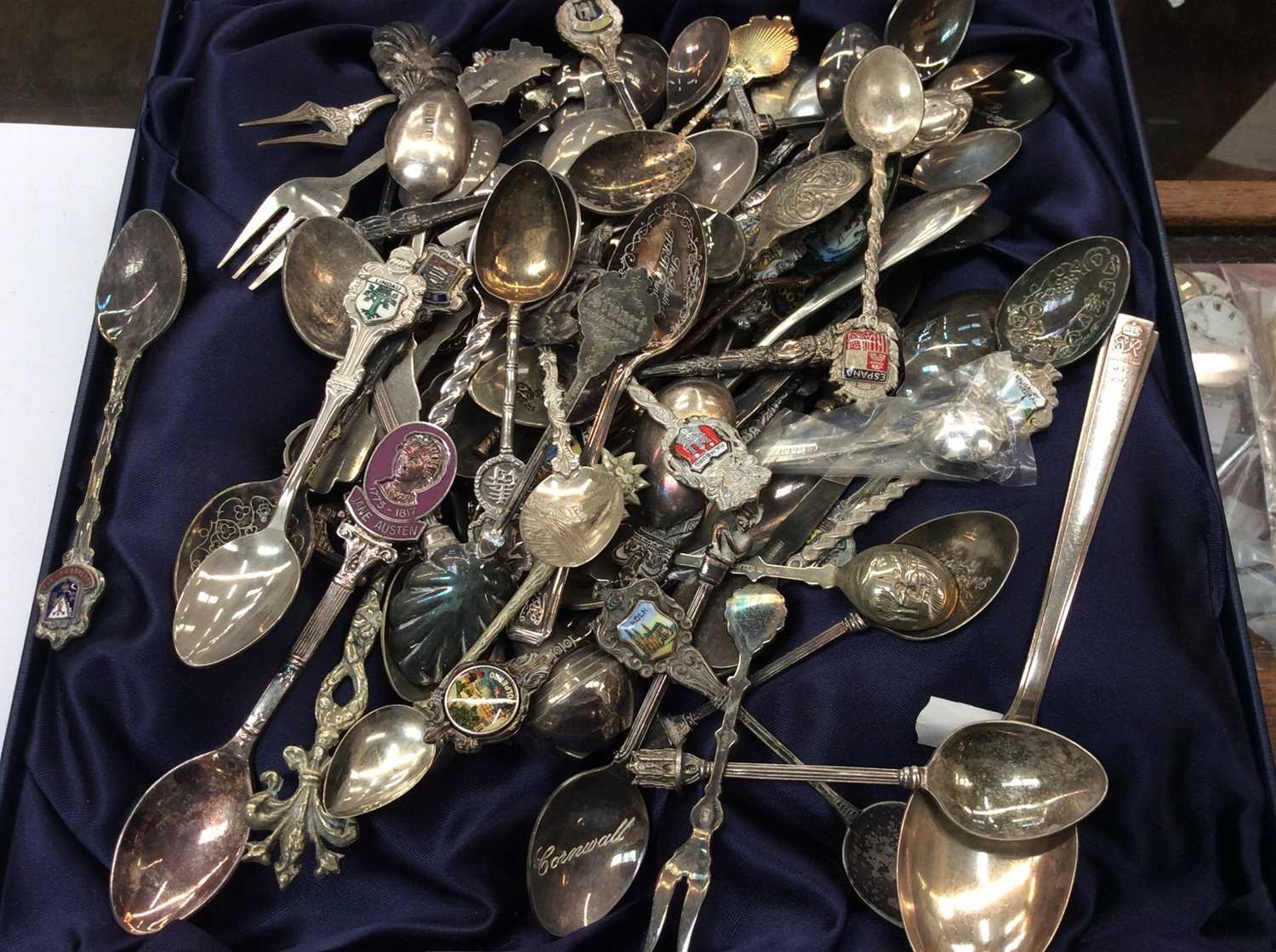 Lot 685 - Box of souvenir spoons, including silver and