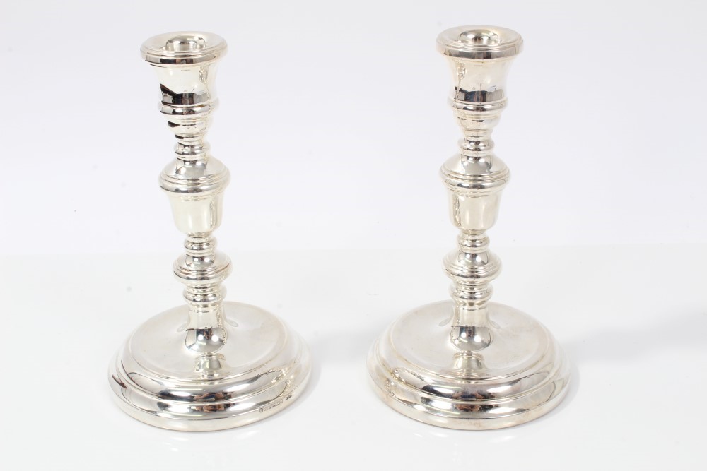 Lot 49 - Pair contemporary silver candlesticks