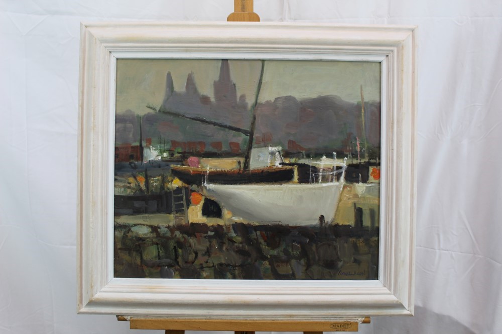 Lot 1020 - Ronald Ronaldson, oil on board, harbour
