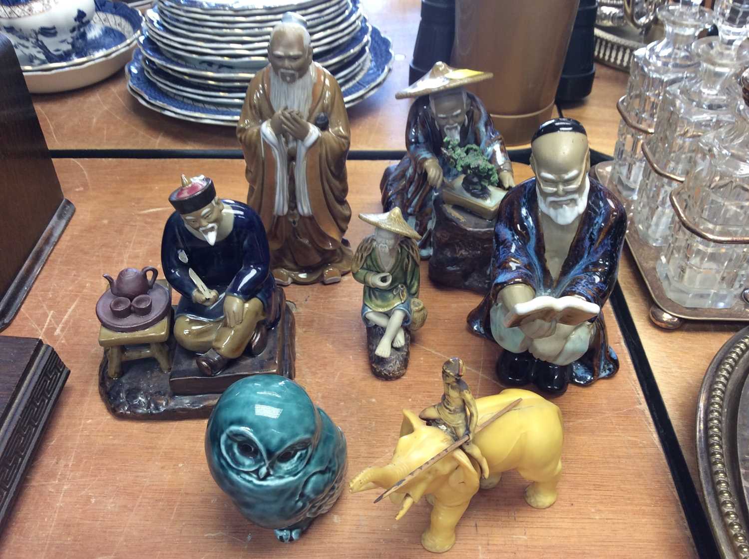 Lot 432 - Oriental figures and Poole Pottery owl
