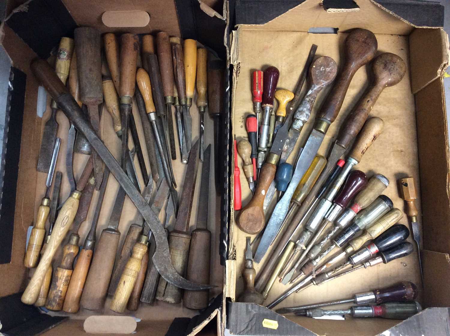 Lot 444 - Two boxes of chisels and screw drivers