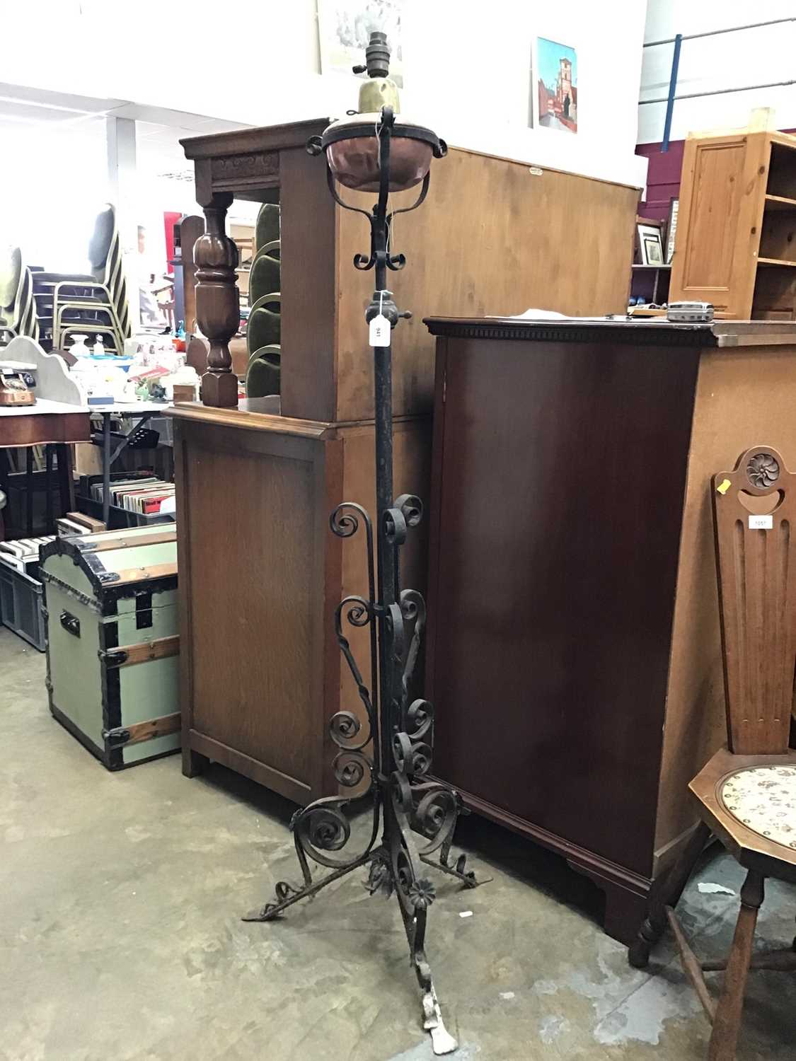 Lot 941 - Victorian copper and iron lamp stand - 154cm