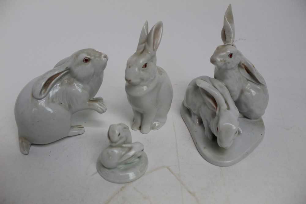 Lot 915 - Group of four Herend porcelain white Rabbits