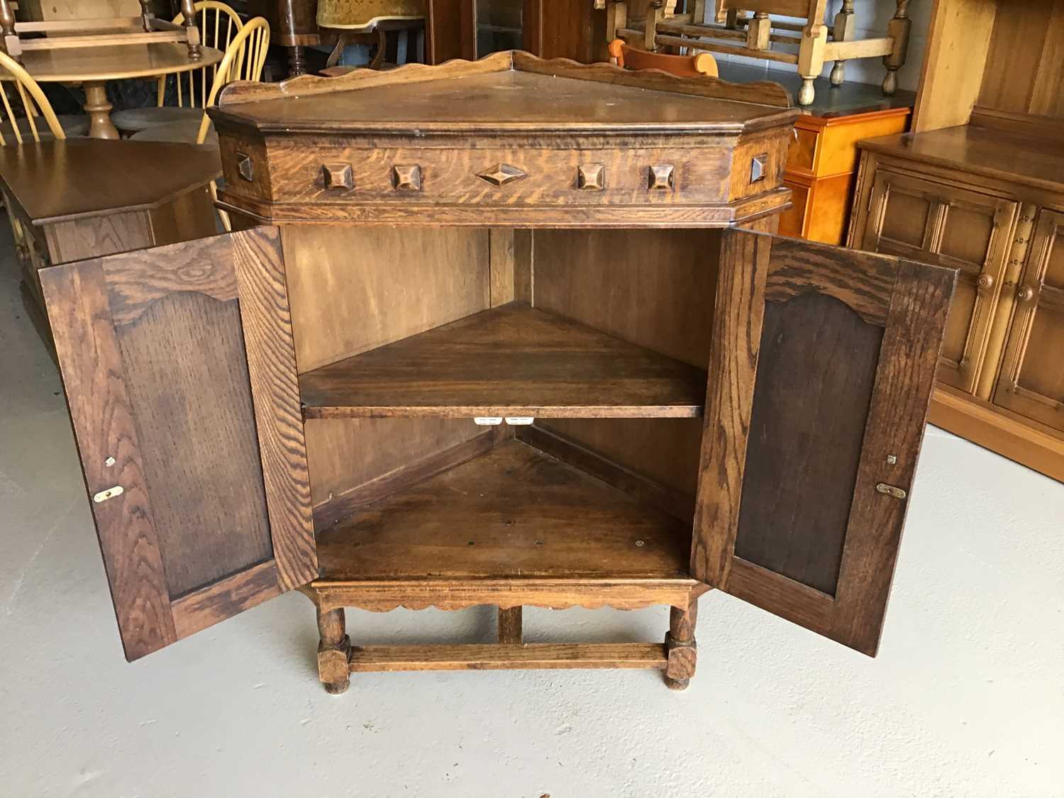 Lot 65 - Oak corner unit with two panelled doors