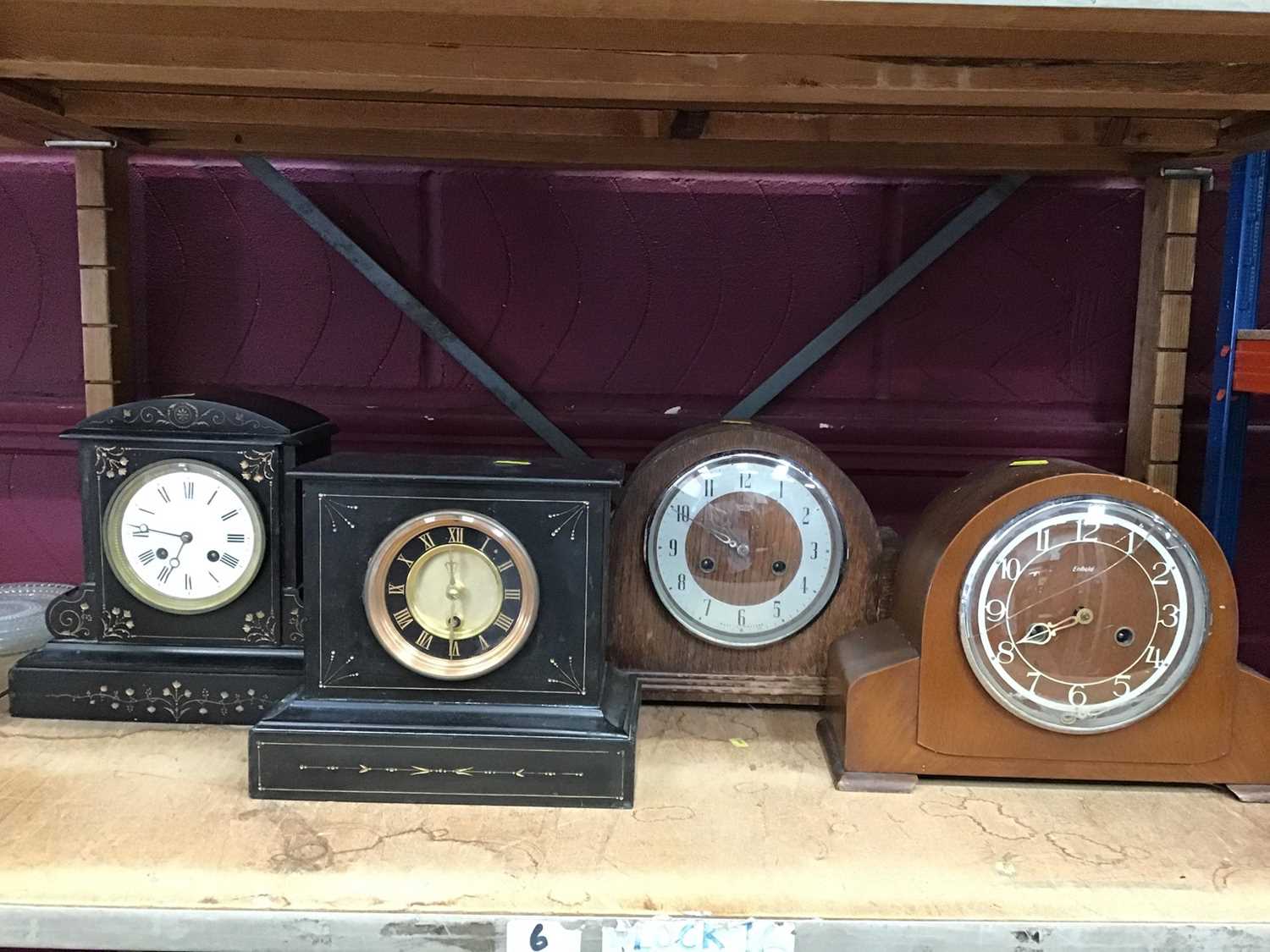 Lot 519 - Two slate mantel clocks and two Smiths