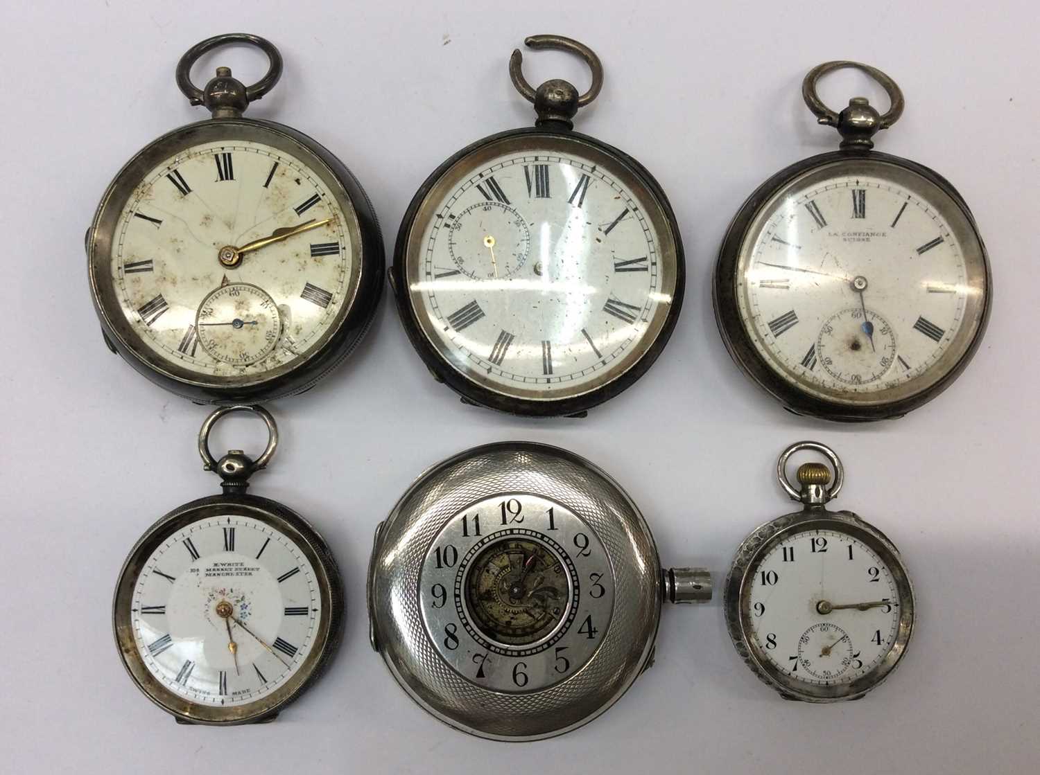 Lot 673 - Six silver cased pocket and fob watches