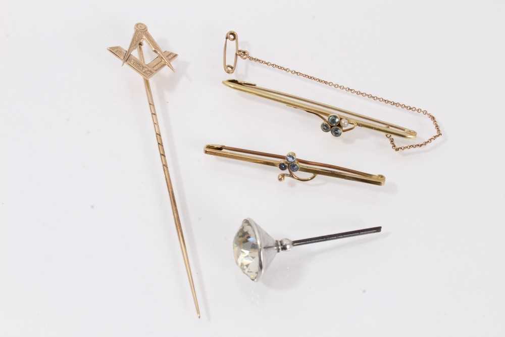 Lot 519 - Masonic gold stick pin and two Edwardian