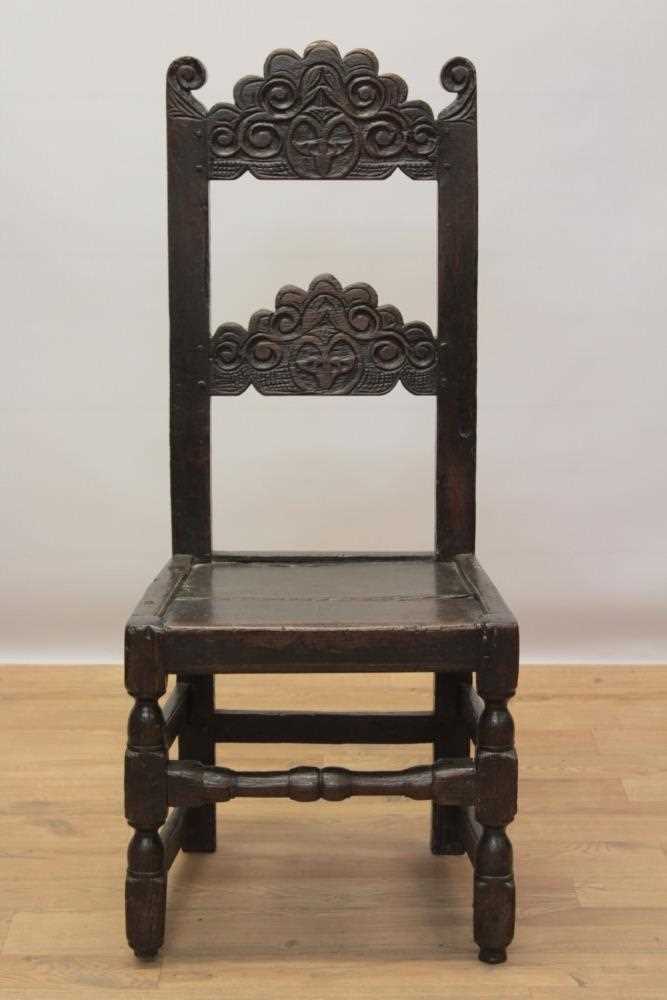 Lot 1480 - 17th century oak Derbyshire back stool