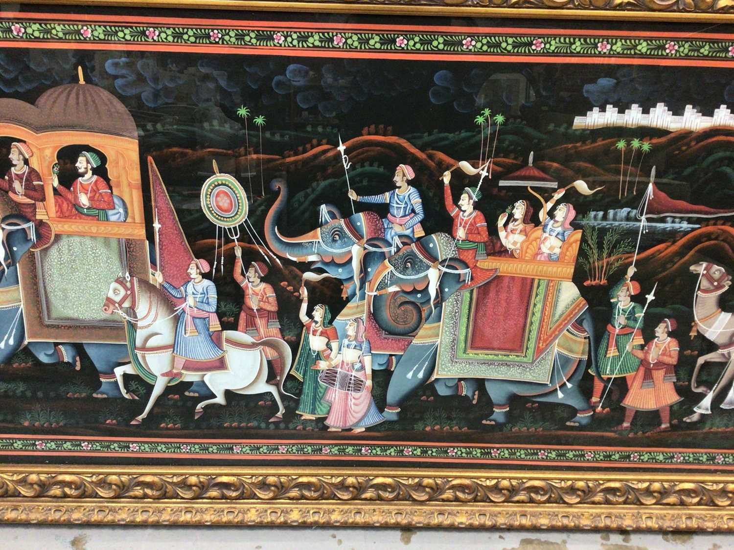 Lot 7 - Huge framed Indian painting on cloth of a