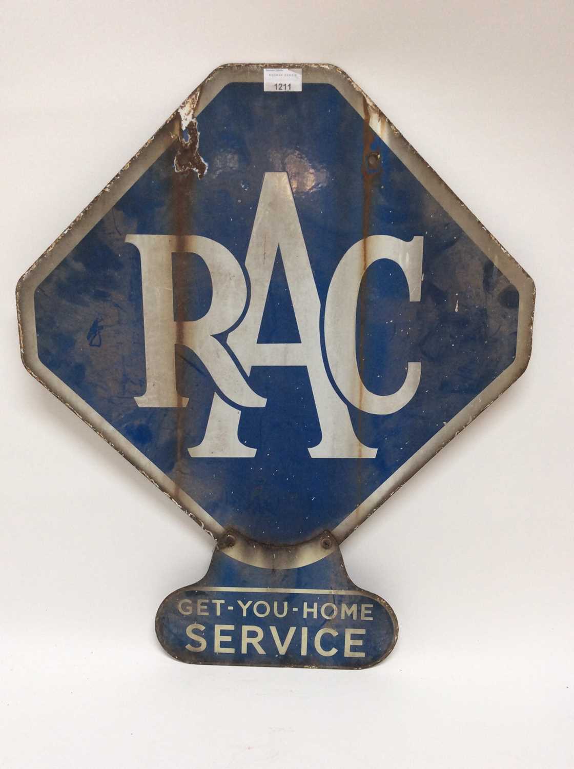 Lot 1211 - Vintage RAC enamel 'Get You Home Service'
