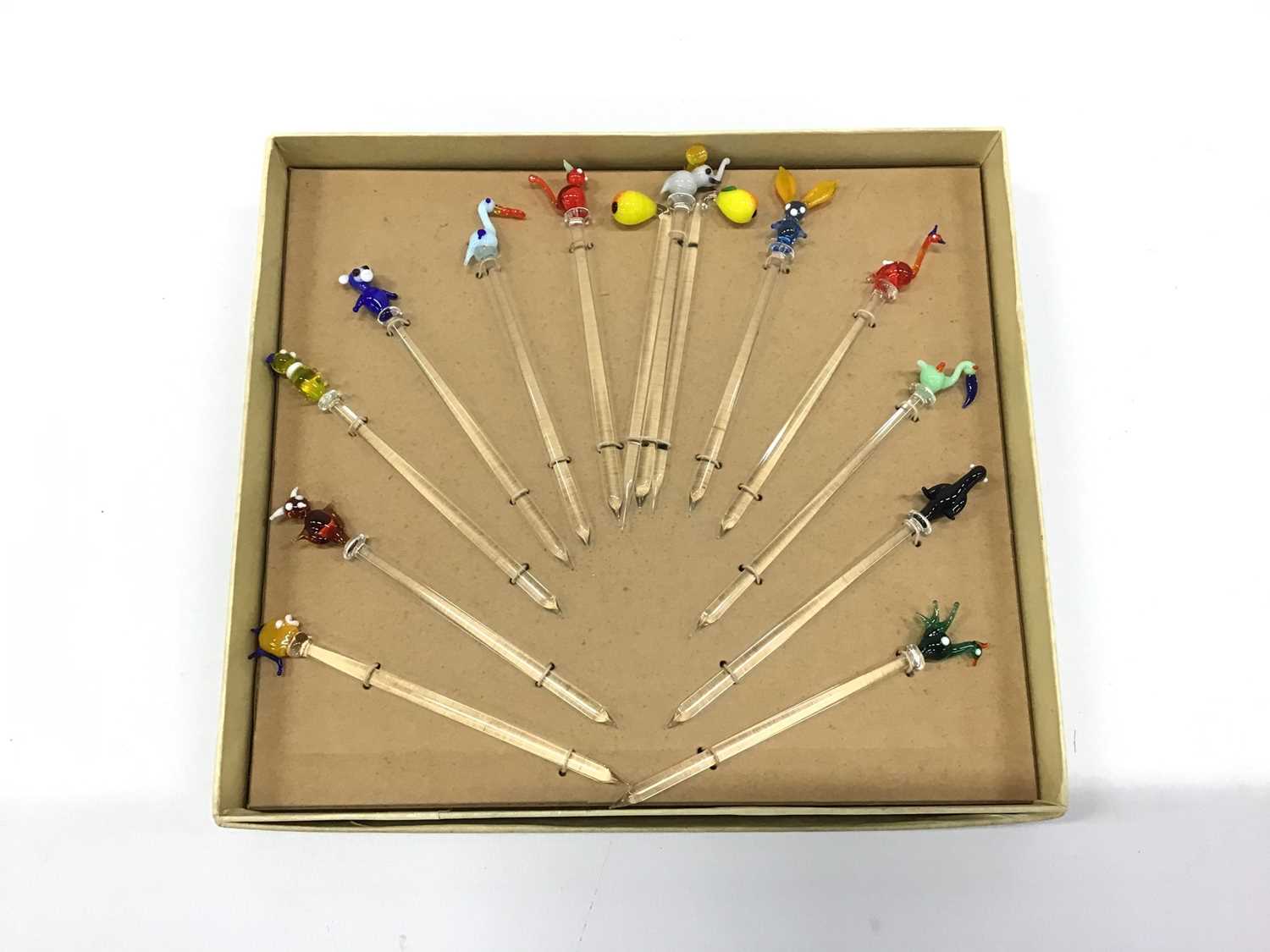 Lot 1938 - Set of 14 1950's glass cocktail sticks in