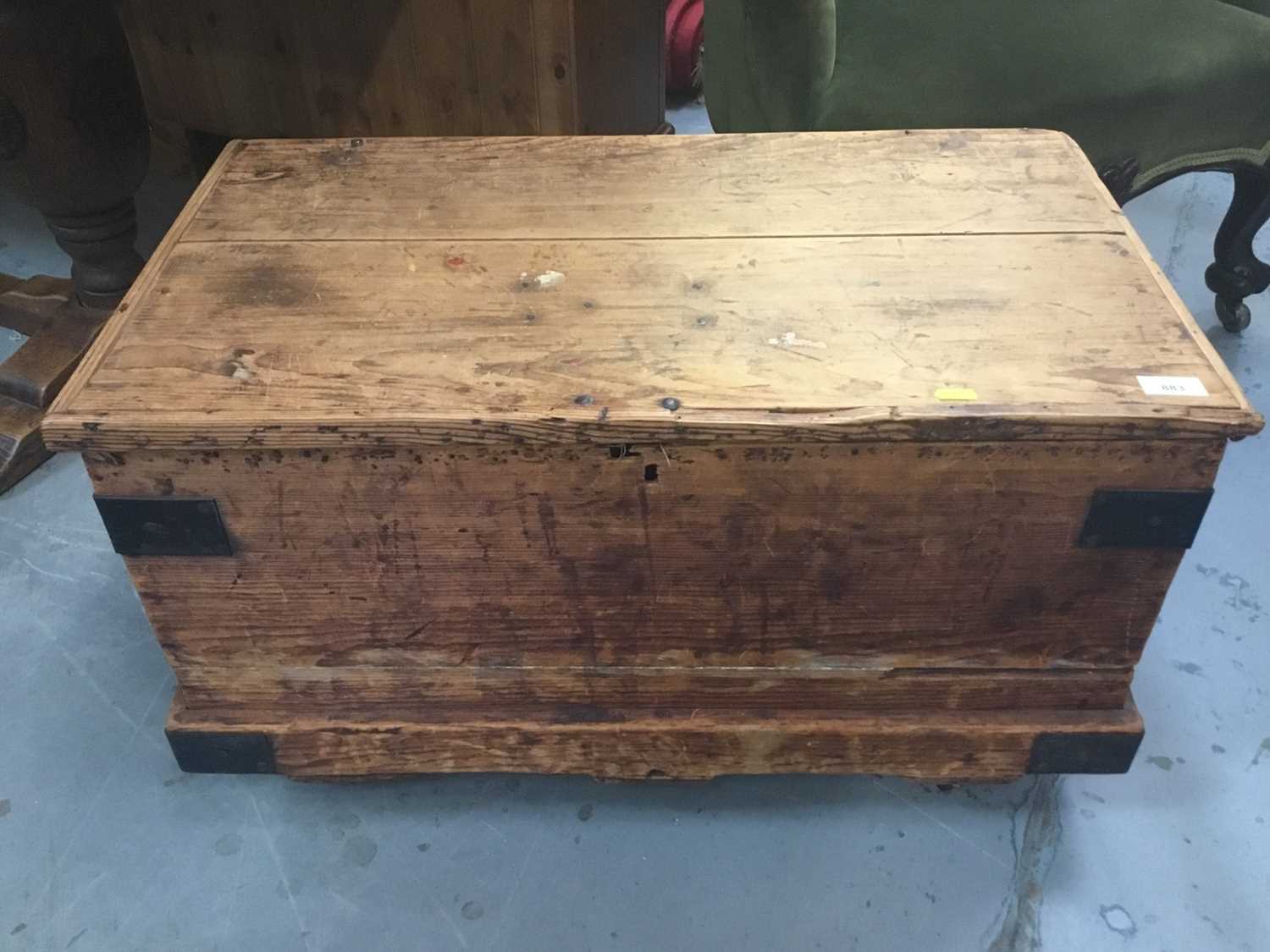 Lot 883 - Victorian pine trunk with iron strapwork