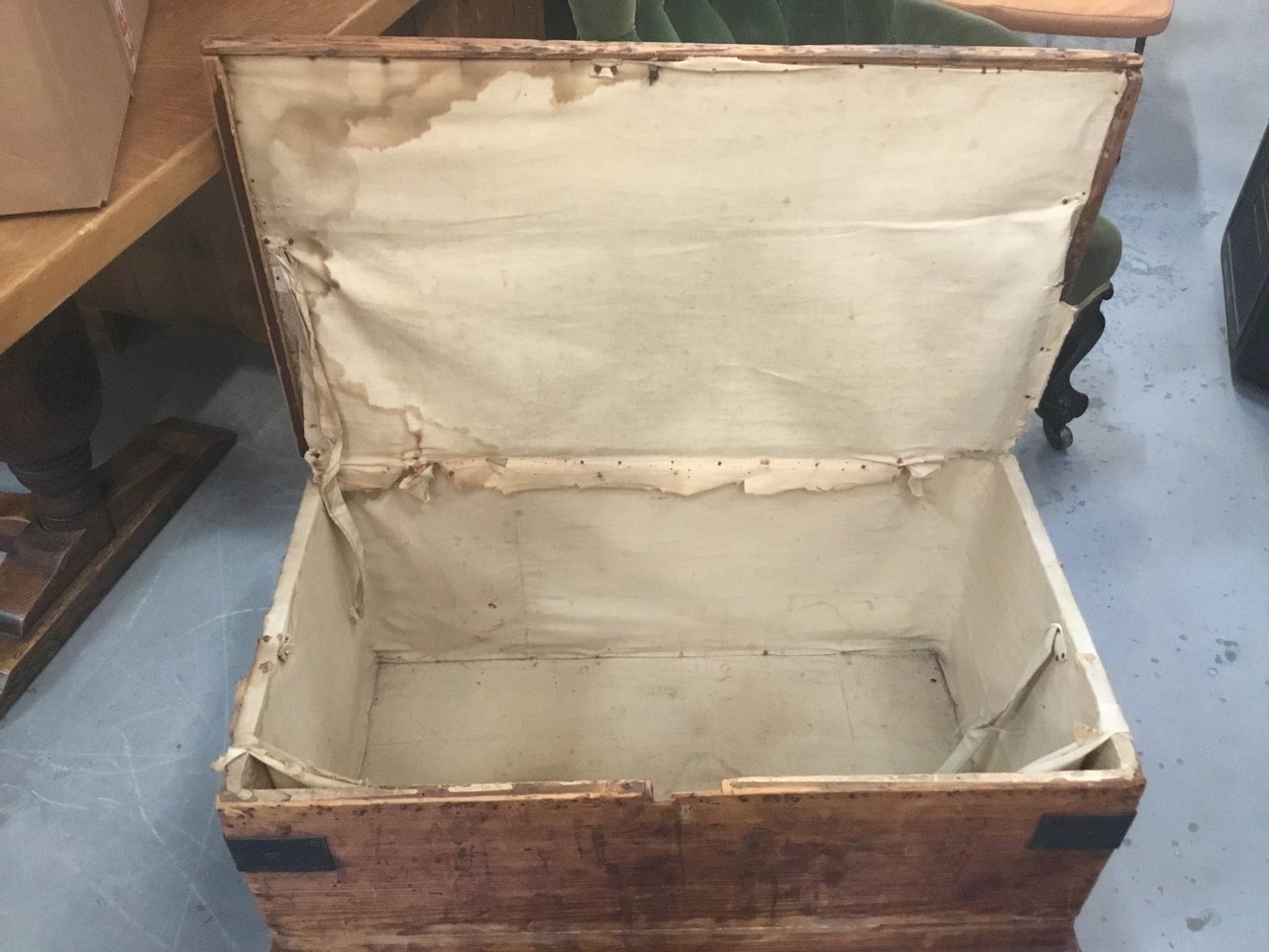 Lot 883 - Victorian pine trunk with iron strapwork