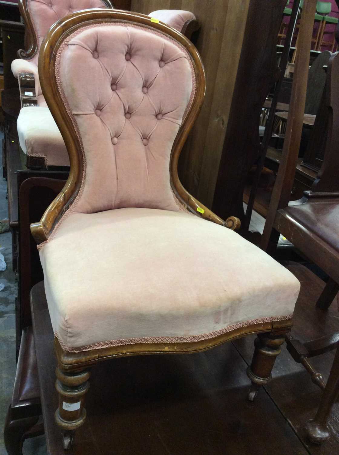 Lot 1046 - Three Victorian easy chairs with pink