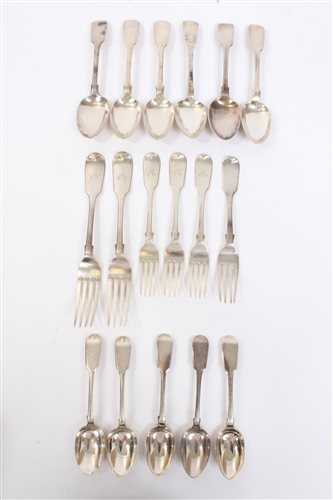 Lot 490 - Selection of Victorian silver fiddle pattern