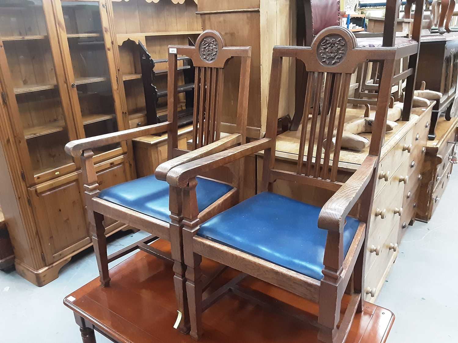Lot 1073 - Set of eight Edwardian oak rail back chairs