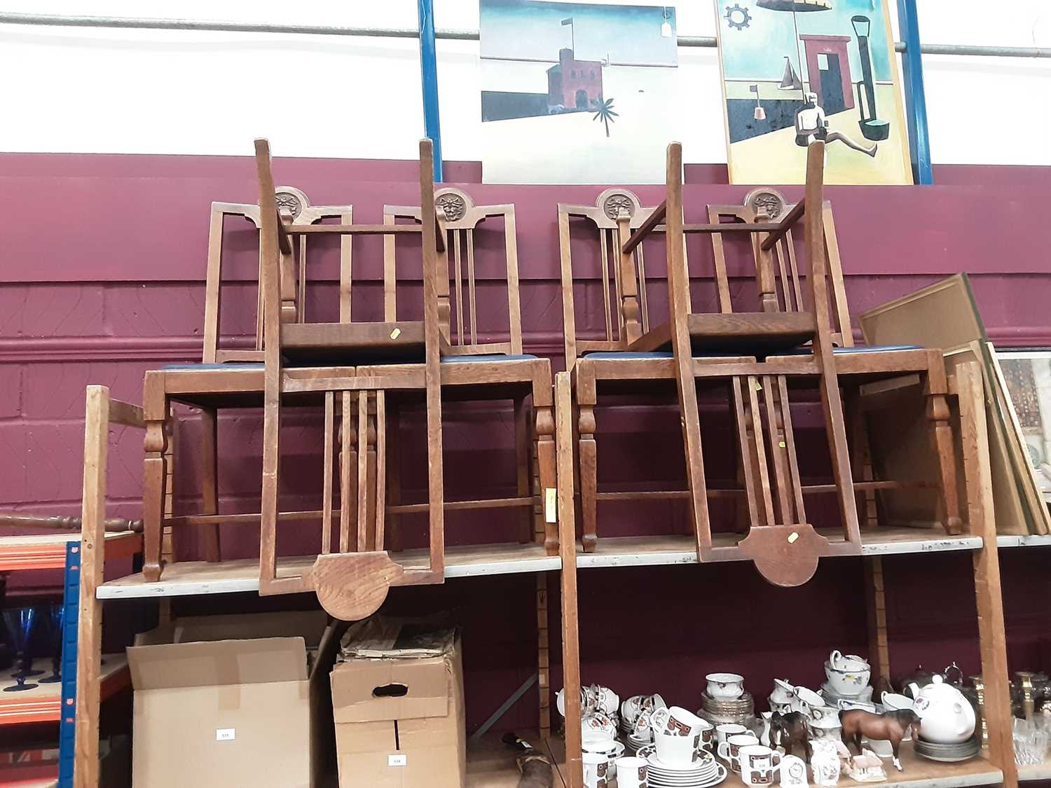 Lot 1073 - Set of eight Edwardian oak rail back chairs