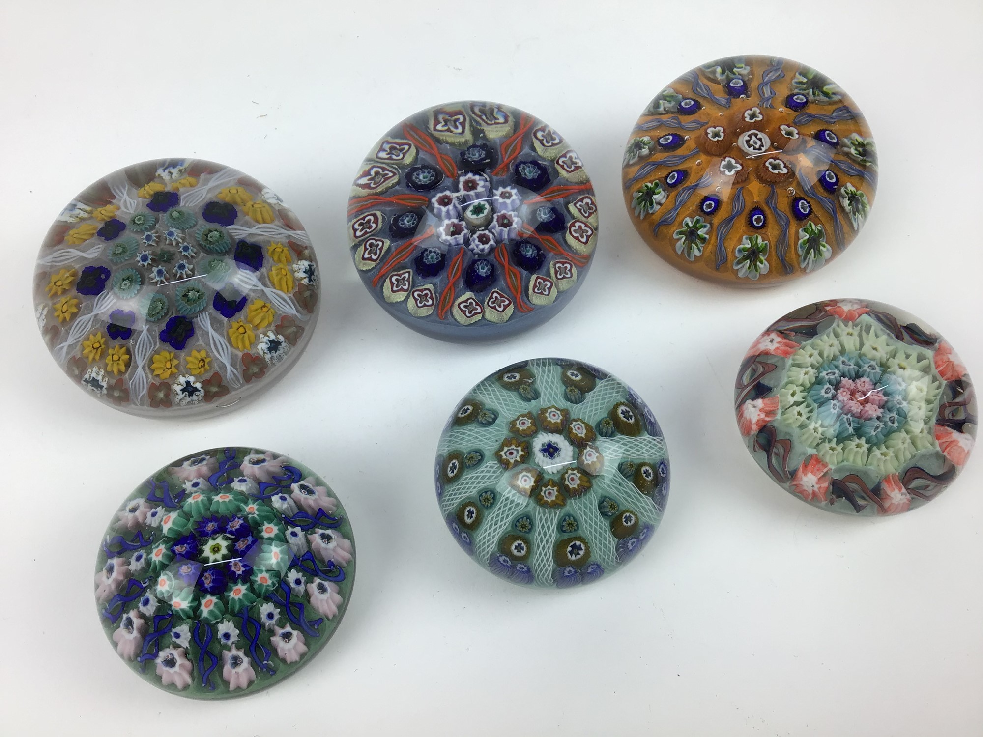 Lot 98 - Six Vasart art glass paperweights circa 1960