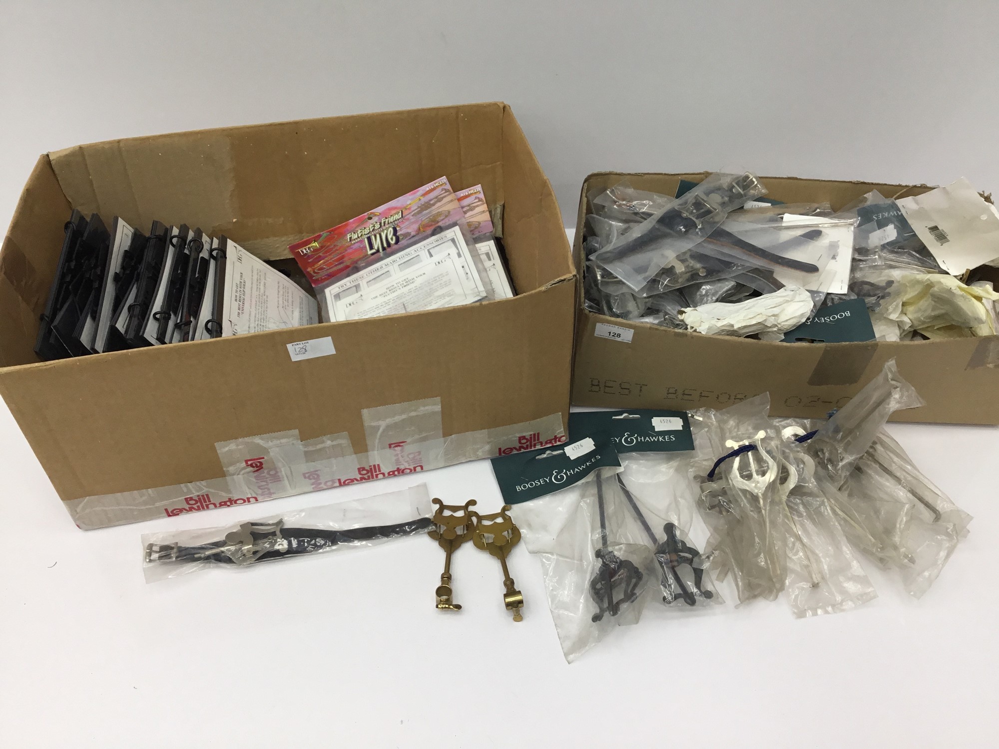 Lot 128 - Large box of marching band lyres, some metal